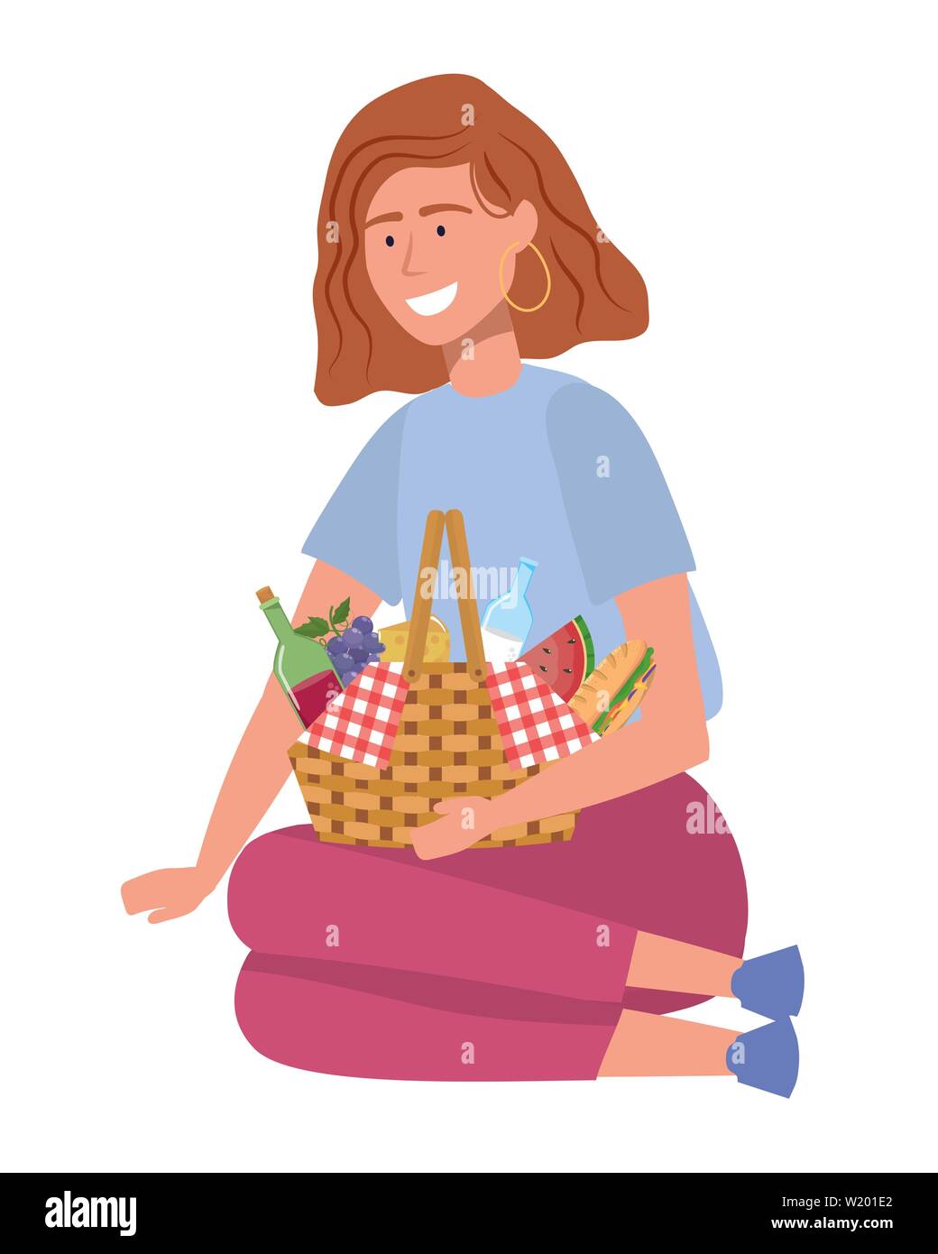 Woman cartoon having picnic design, Food summer outdoor leisure healthy ...