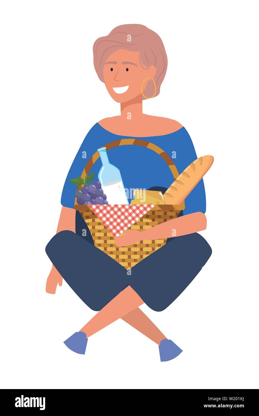Woman cartoon having picnic design, Food summer outdoor leisure healthy ...