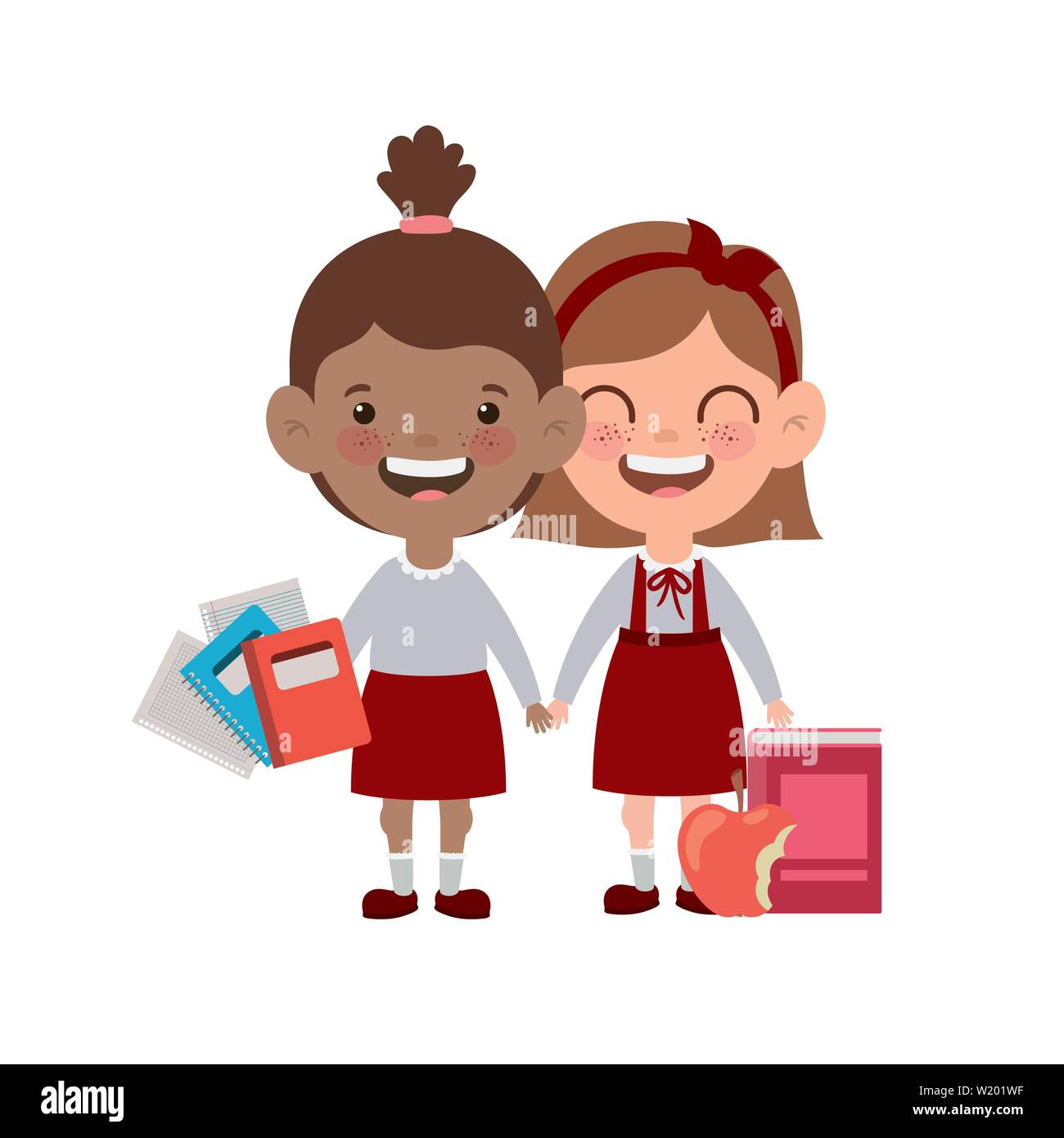 student girls with school supplies on white background Stock Vector ...