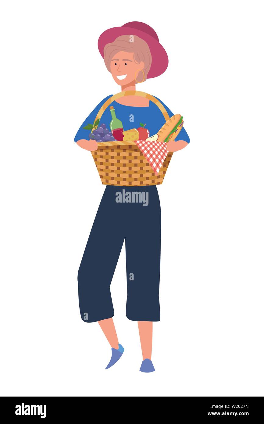 Woman cartoon having picnic design, Food summer outdoor leisure healthy ...