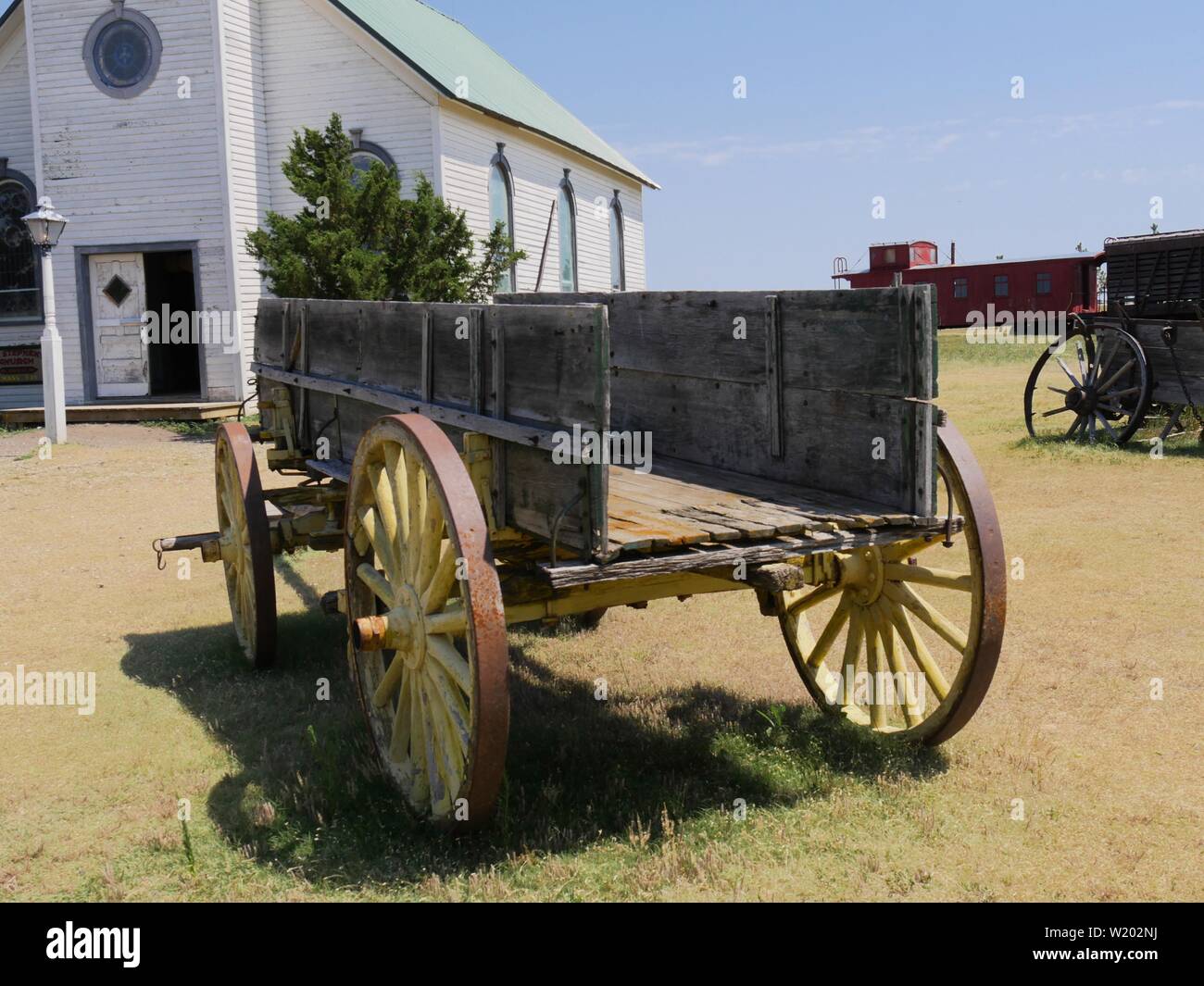 Old wooden wagon cart displayed at an 1880s town in South Dakota Stock ...