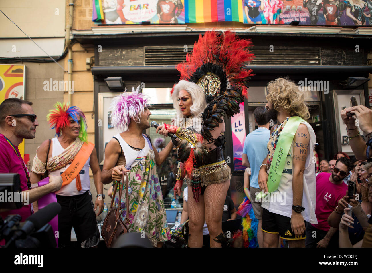 Madrid, Spain. 04th July, 2019. Winners of the race on high heels get a ...