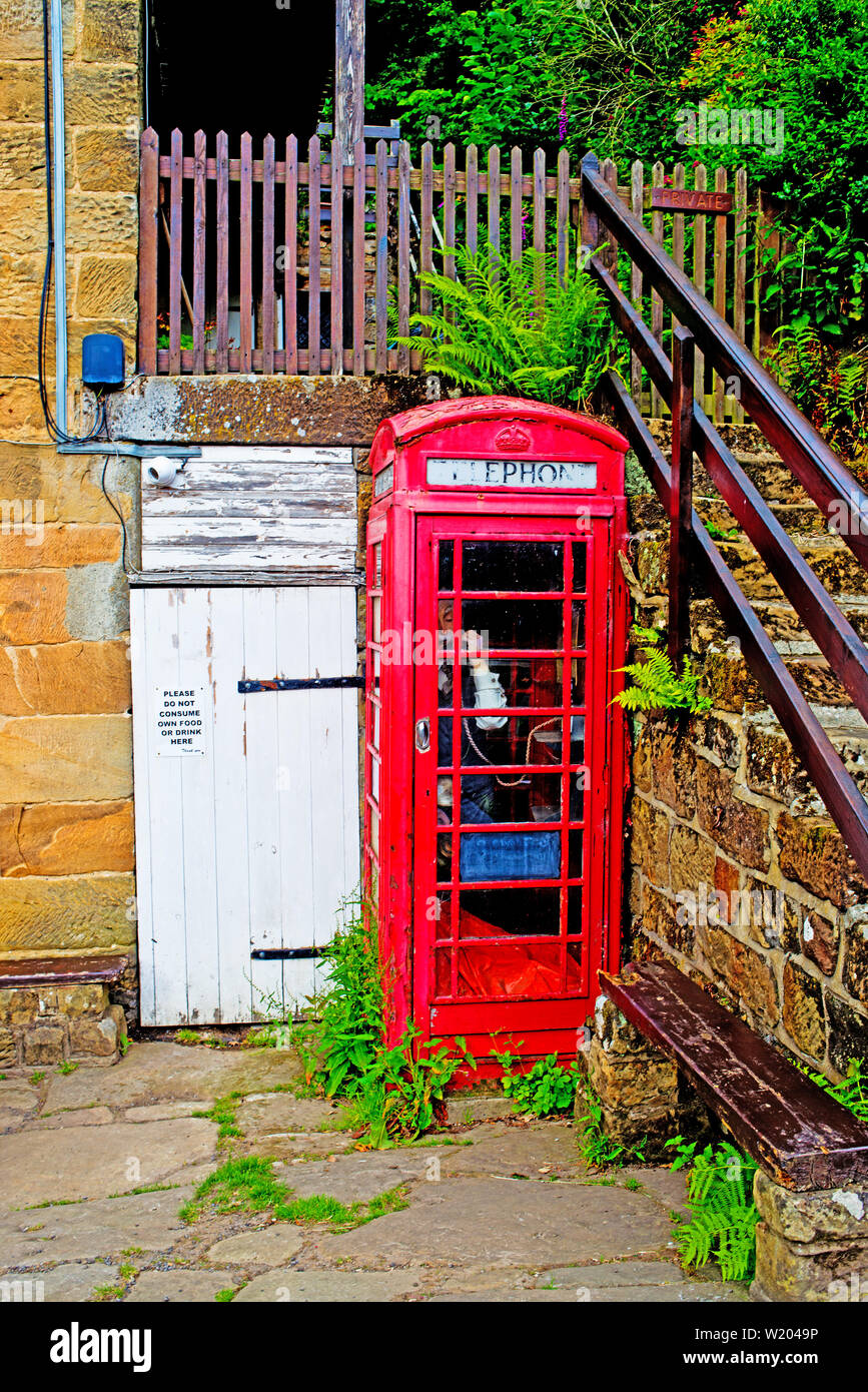 Telephone booth with Figure inside, Beck Hole, North Yorkshire, England ...