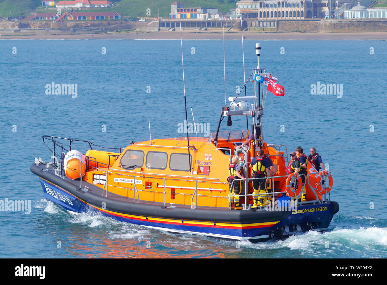 RNLI Scarborough Lifeboat crew demonstrating the Shannon Class all ...