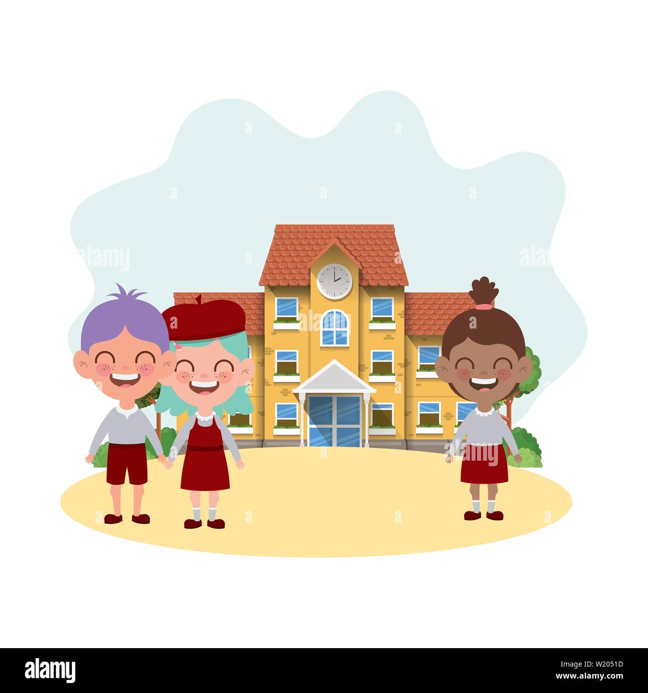group of students in school building of primary Stock Vector Image ...