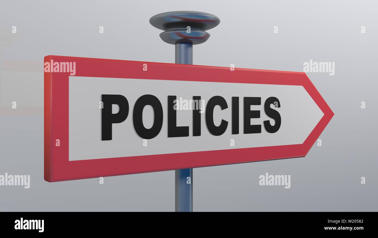 POLICIES red street arrow sign post - 3D rendering illustration Stock ...