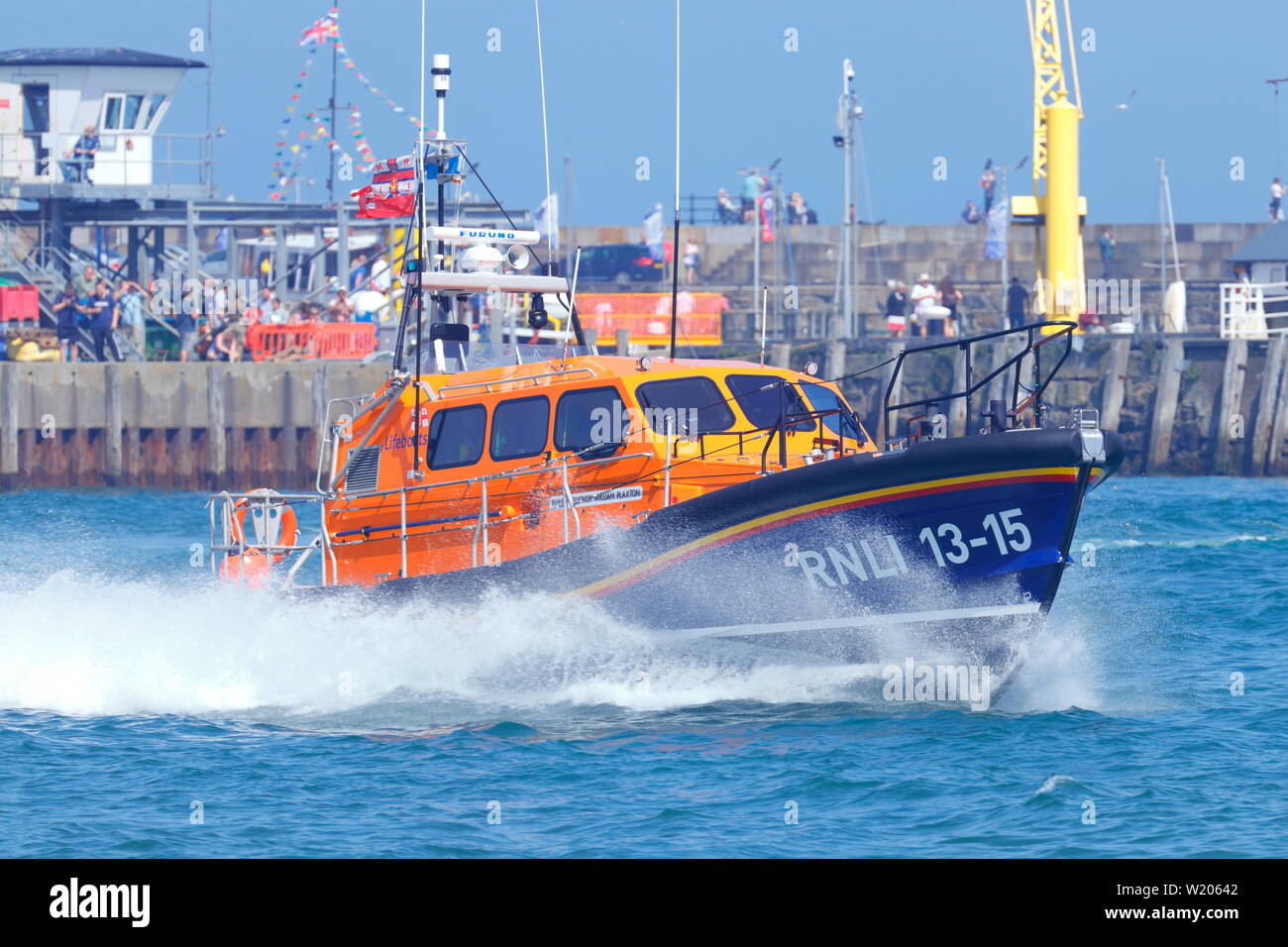 RNLI Scarborough Lifeboat crew demonstrating the Shannon Class all ...