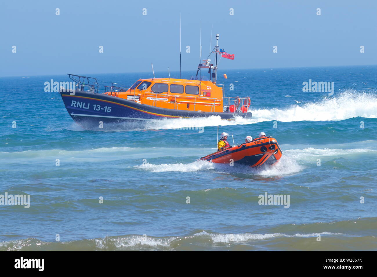 RNLI Scarborough Lifeboat crew demonstrating the Shannon Class all ...