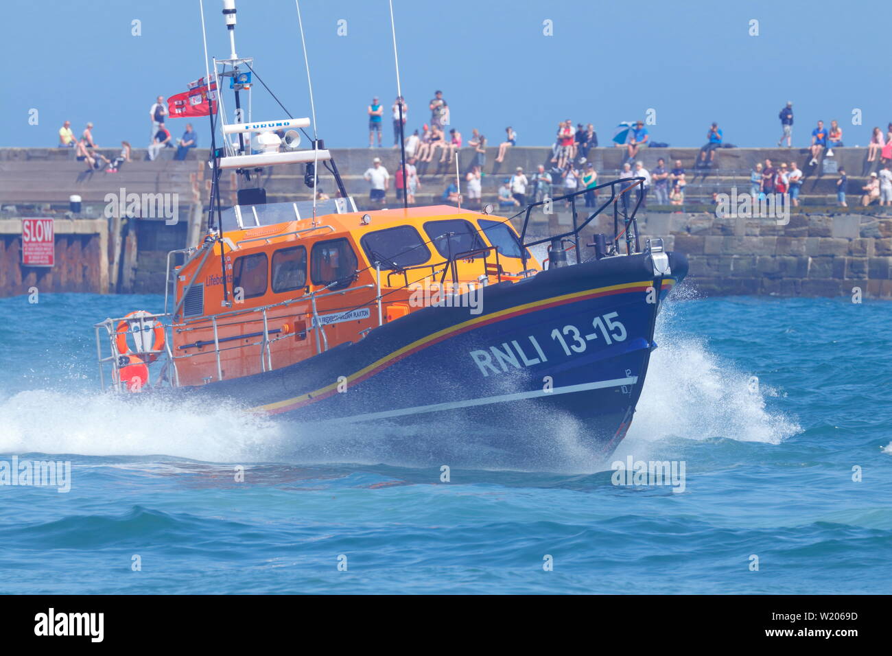 RNLI Scarborough Lifeboat crew demonstrating the Shannon Class all ...
