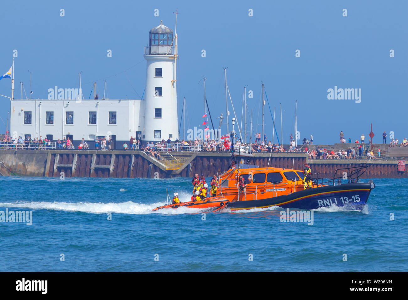 RNLI Scarborough Lifeboat crew demonstrating the Shannon Class all ...