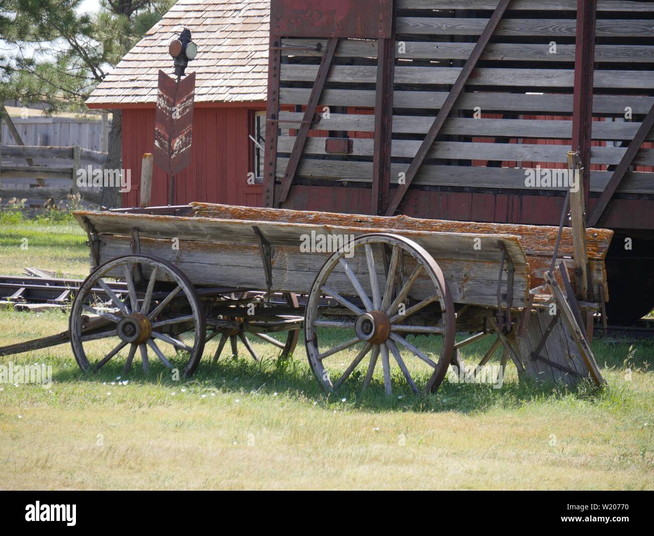 Old wooden wagon cart on display in an original 1880s village in South ...