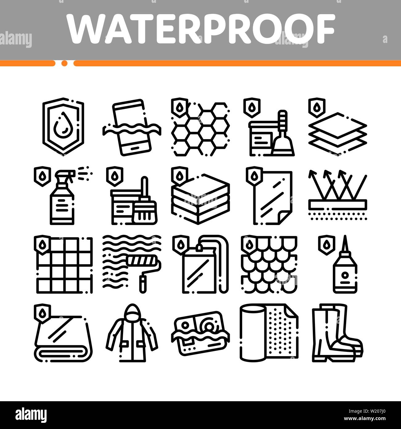Waterproof Materials Vector Thin Line Icons Set Stock Vector Image ...