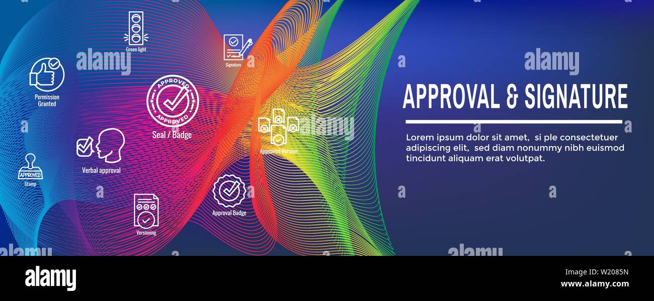 Approval and Signature Icon Set & Web Header Banner Stock Vector Image ...