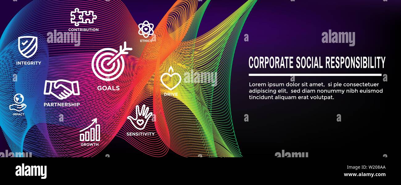 CSR-Corporate Social Responsibility Outline Icon Set and Web Header ...