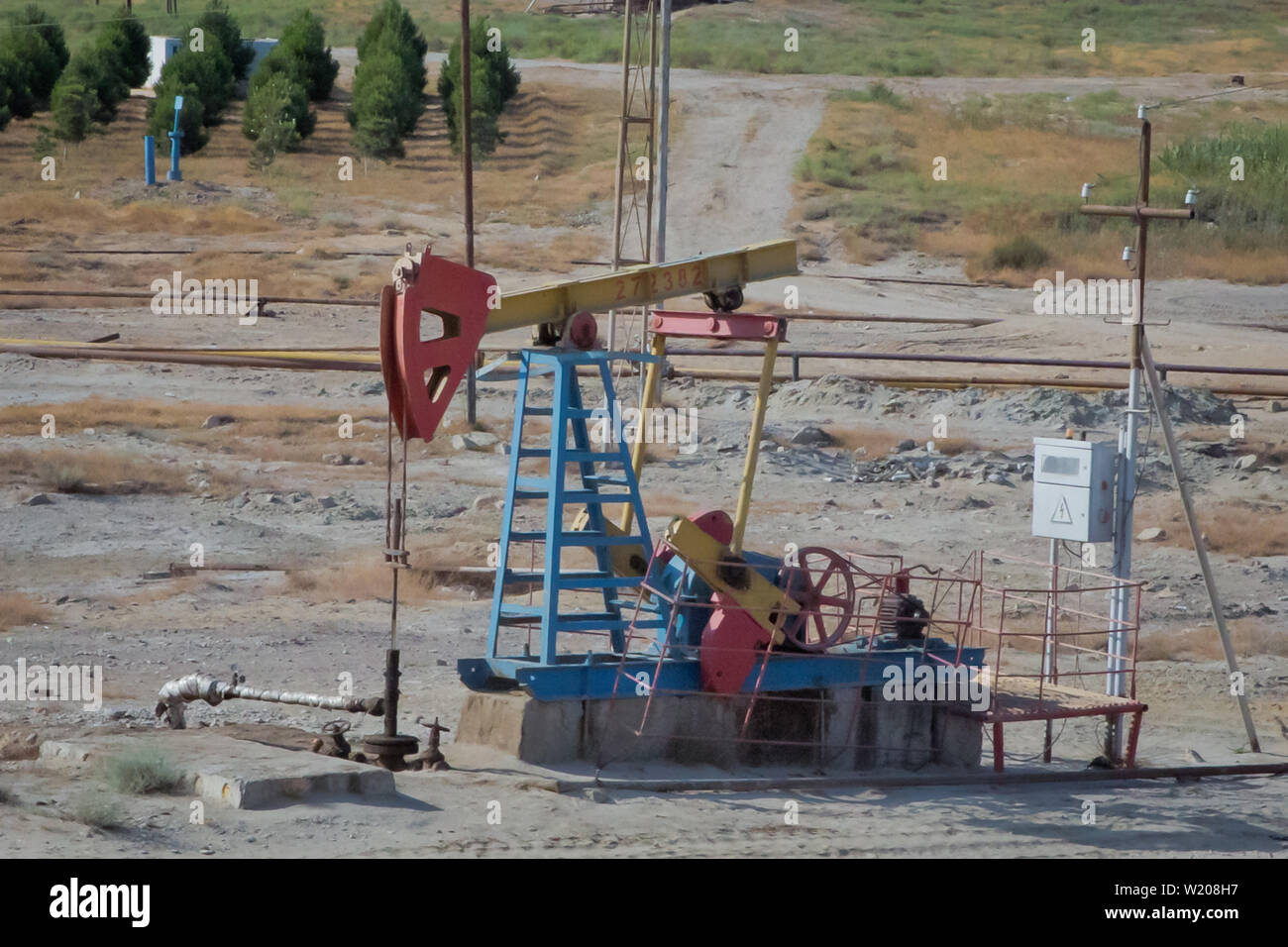 Pumping unit is working in oil field .Beam type crank balance pumping ...