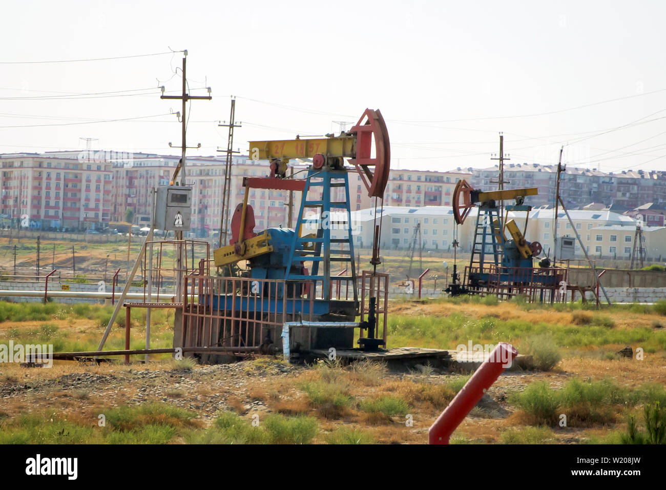 Pumping unit is working in oil field .Beam type crank balance pumping ...