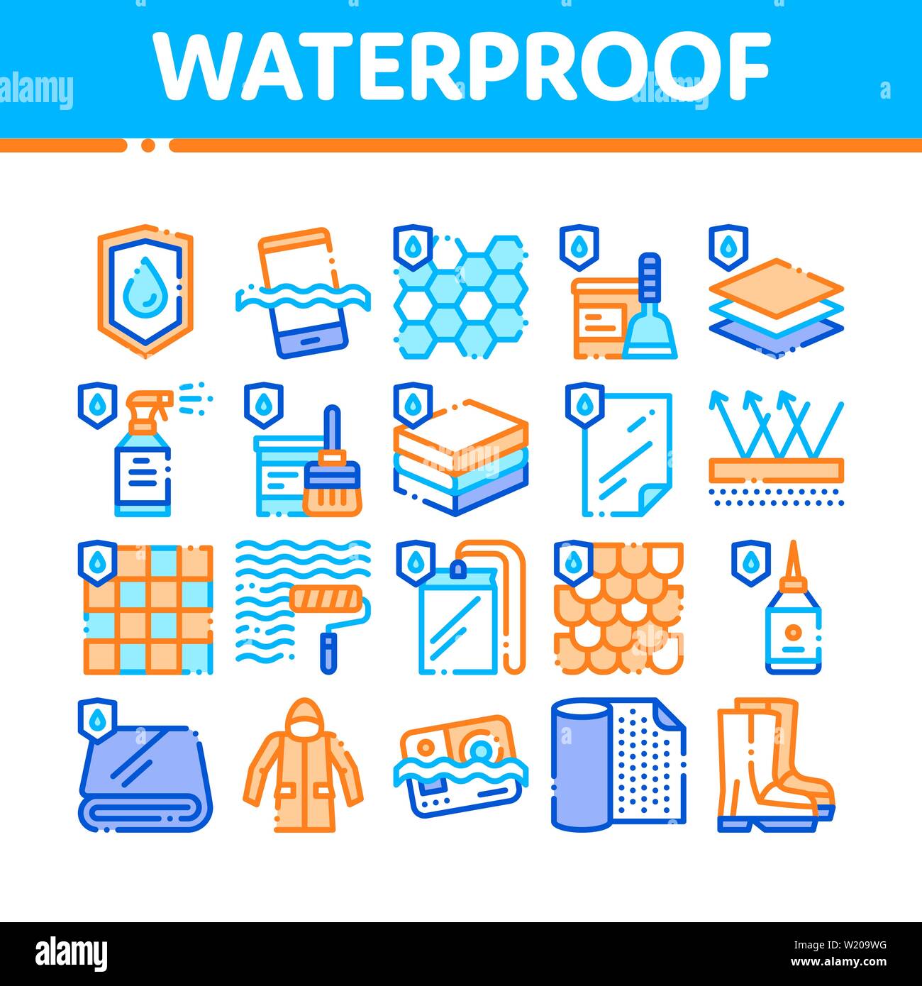 Waterproof Materials Vector Thin Line Icons Set Stock Vector Image ...