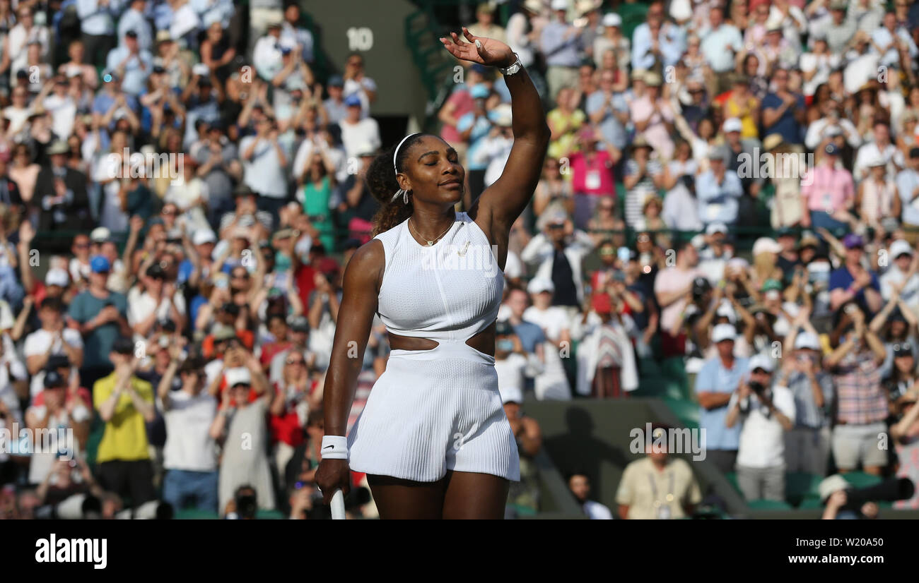 London, UK. 4th July, 2019. Serena Williams (USA) celebrates after ...