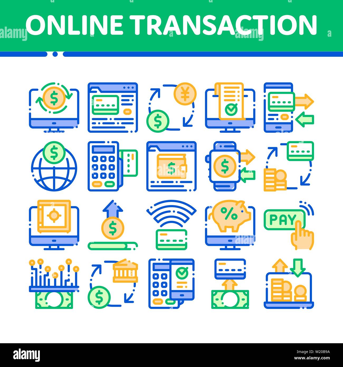 Online Transactions Vector Thin Line Icons Set Stock Vector Image & Art ...