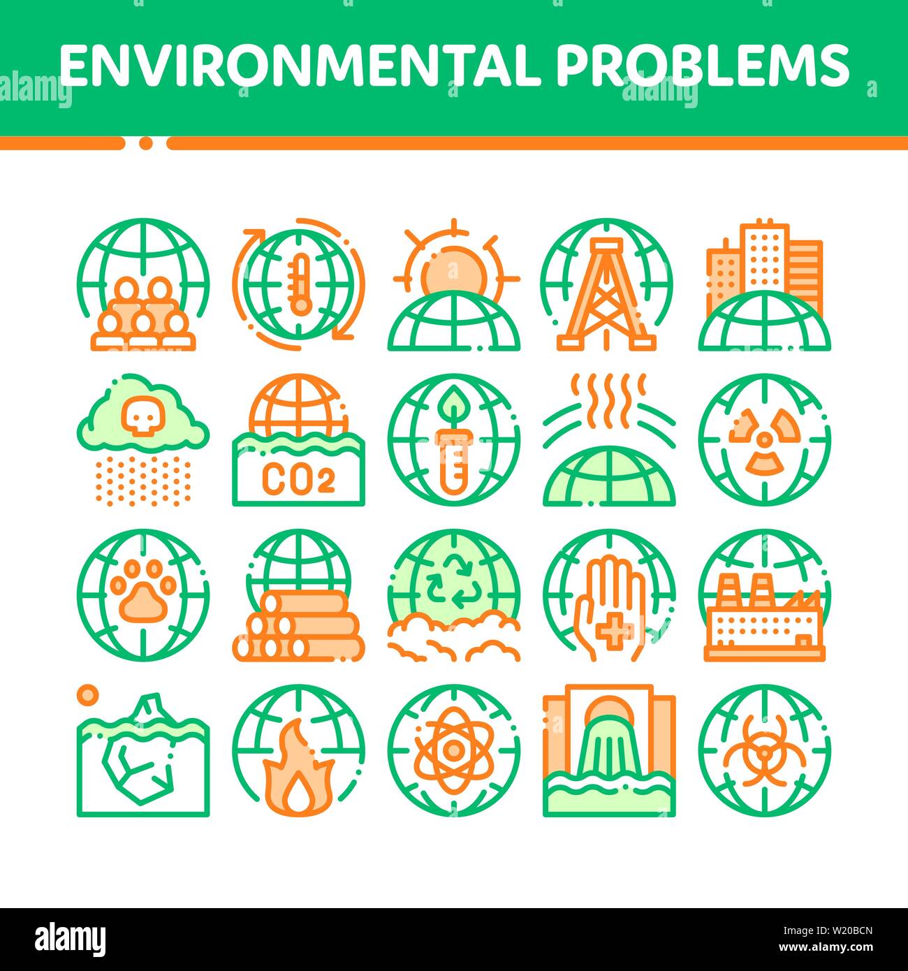 Environmental Problems Vector Thin Line Icons Set Stock Vector Image ...