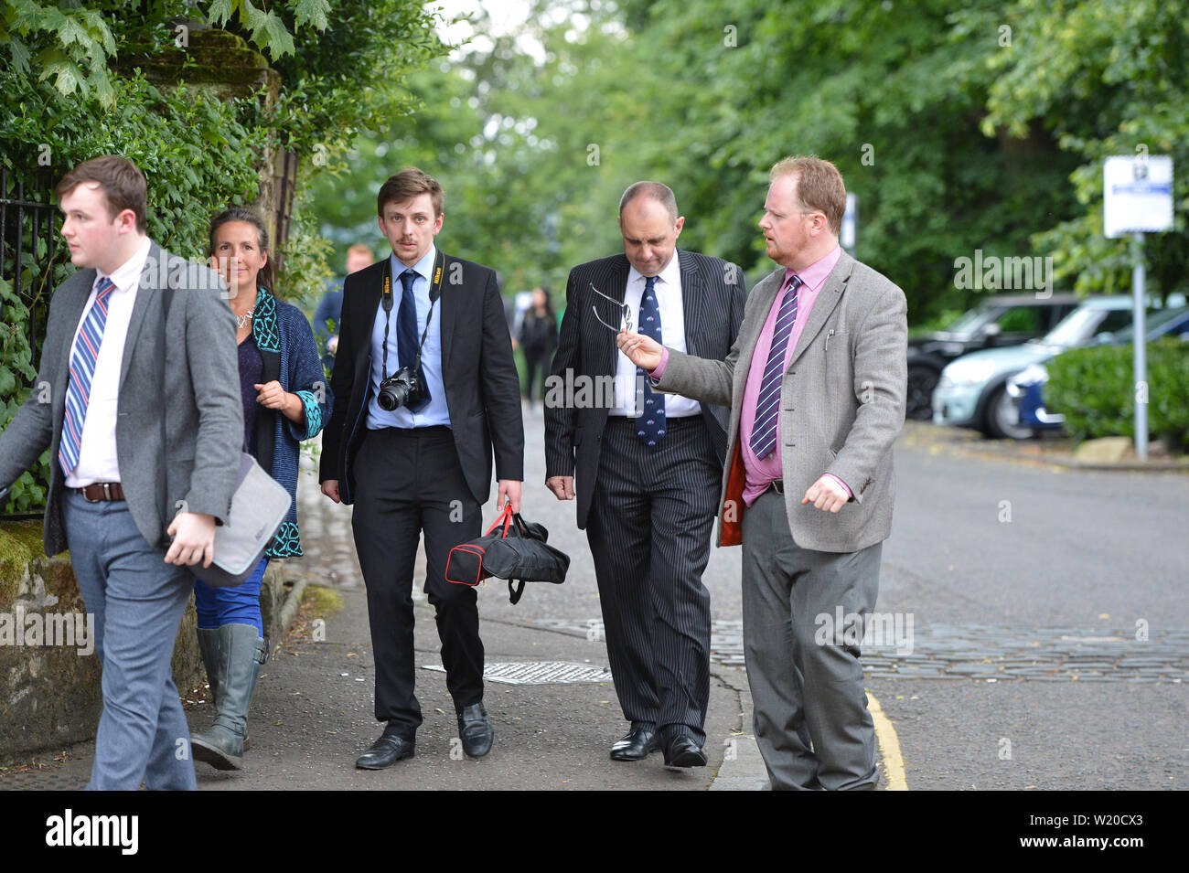 Stirling, UK. 4 July 2019. Scenes from the street from Castle Wynd as ...