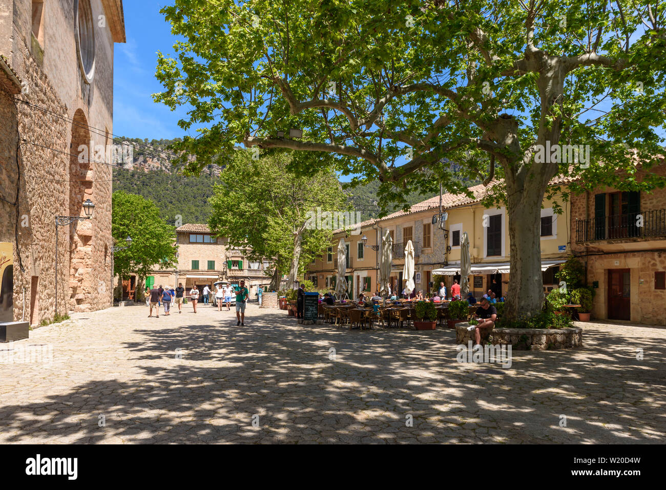 Valldemossa, Mallorca, Spain - May 7, 2019: Square in the centre of ...
