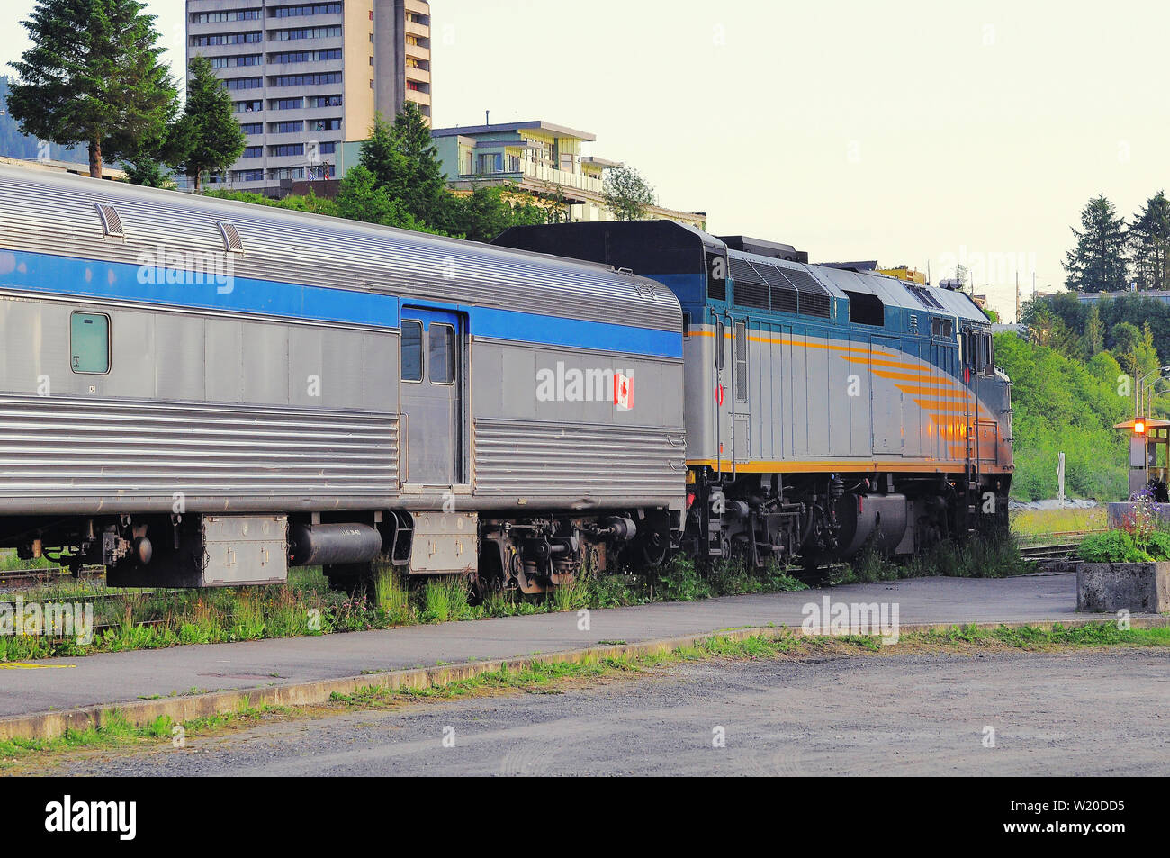 Passenger train stands by the platform. Prince Rupert. British Columbia ...