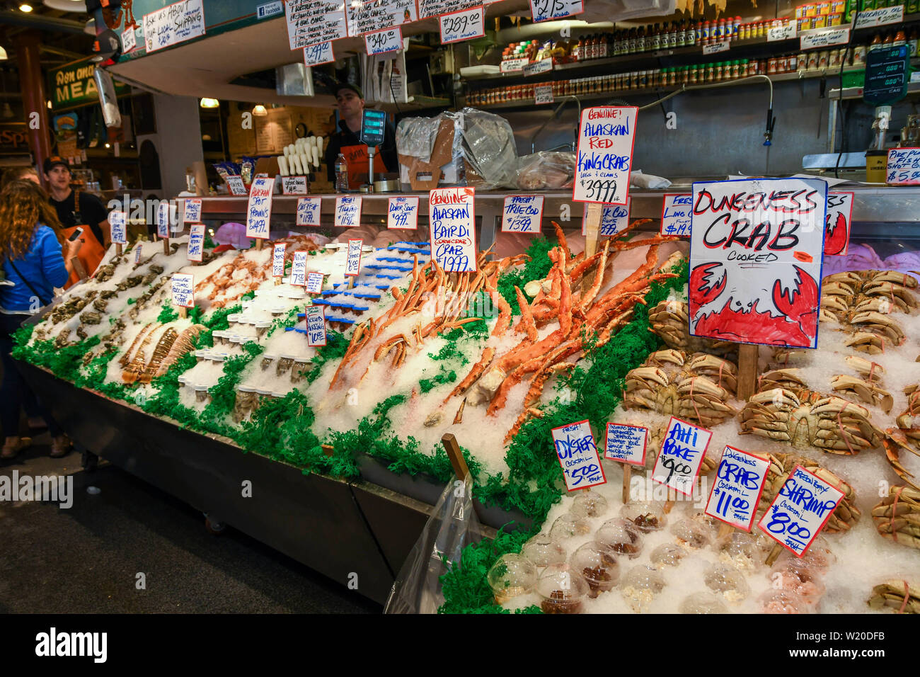 SEATTLE, WASHINGTON STATE, USA - JUNE 2018: Display of fresh fish in ...