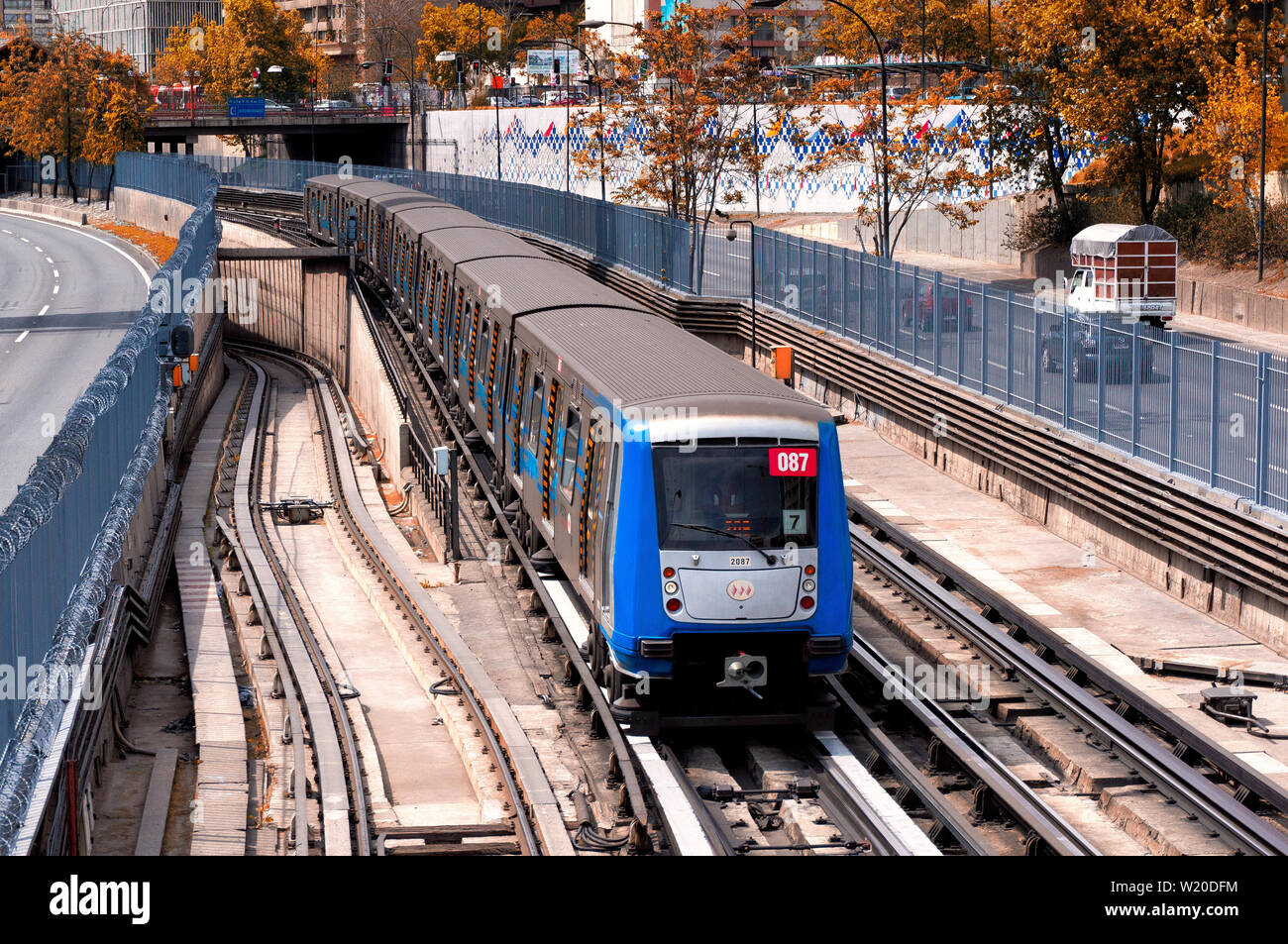 SANTIAGO, CHILE - OCTOBER 2015: A Santiago Metro train exiting Santa ...