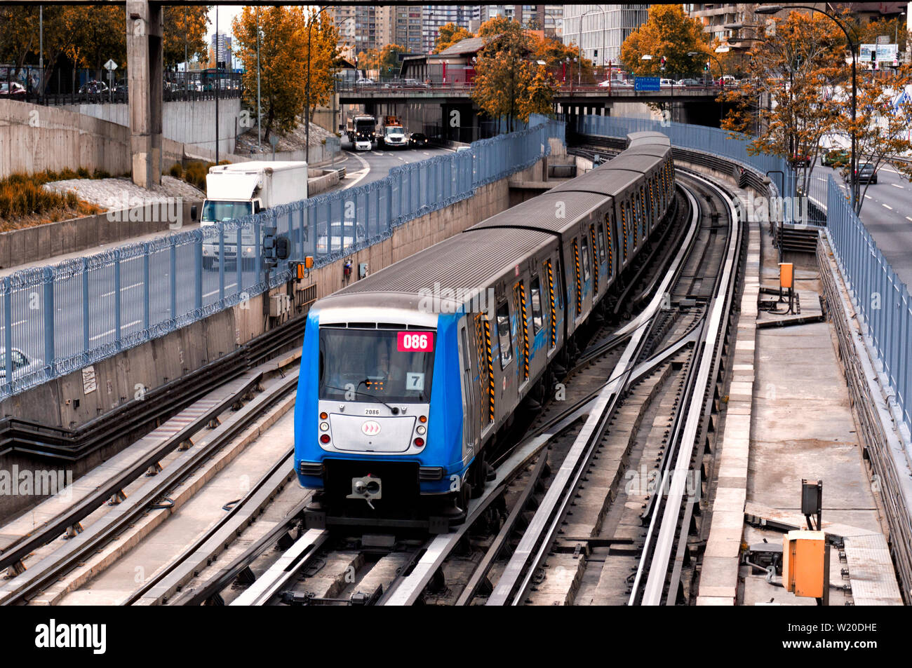 SANTIAGO, CHILE - OCTOBER 2015: A Santiago Metro train exiting Santa ...
