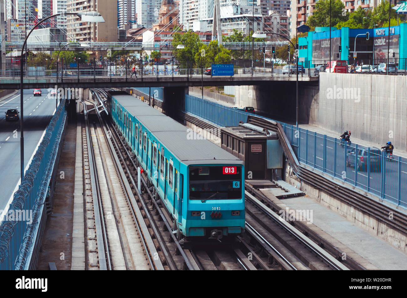 SANTIAGO, CHILE - OCTOBER 2015. Metro de Santiago NS74 train between ...