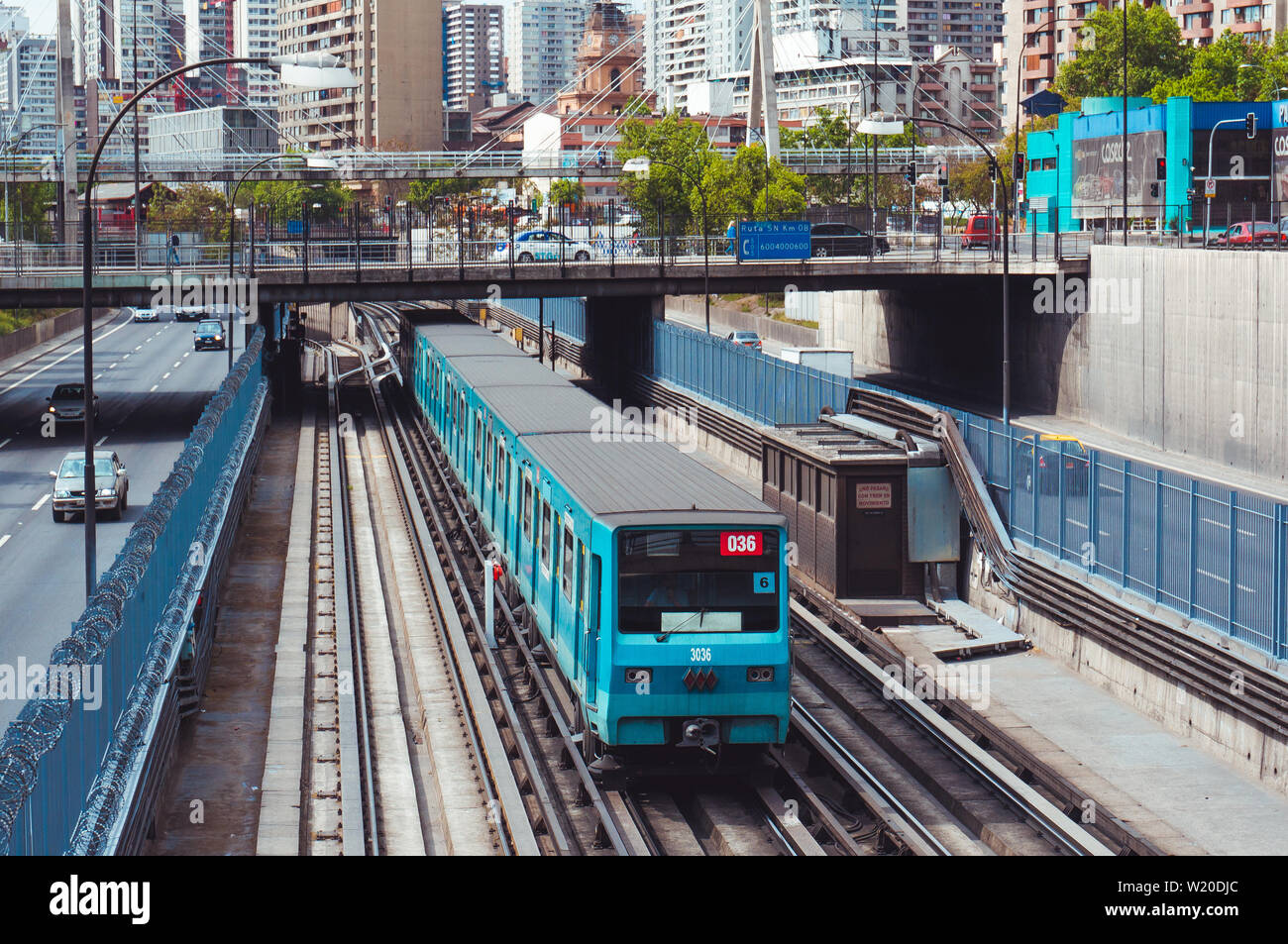 SANTIAGO, CHILE - OCTOBER 2015. Metro de Santiago NS74 train between ...