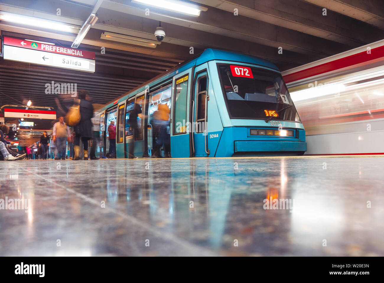 SANTIAGO, CHILE - OCTOBER 2015: A Metro de Santiago train at Escuela ...