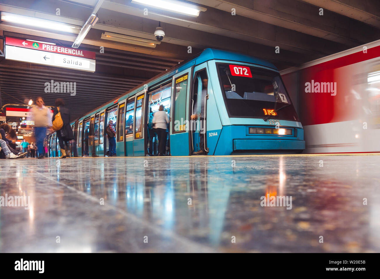 SANTIAGO, CHILE - OCTOBER 2015: A Metro de Santiago train at Escuela ...