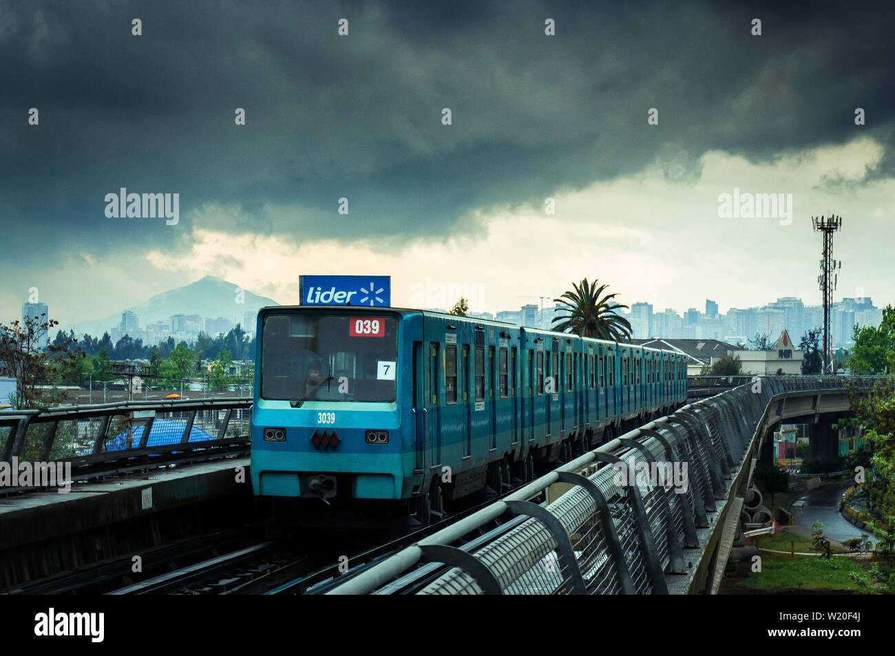 SANTIAGO, CHILE - OCTOBER 2015: A NS74 Metro de Santiago train entering ...