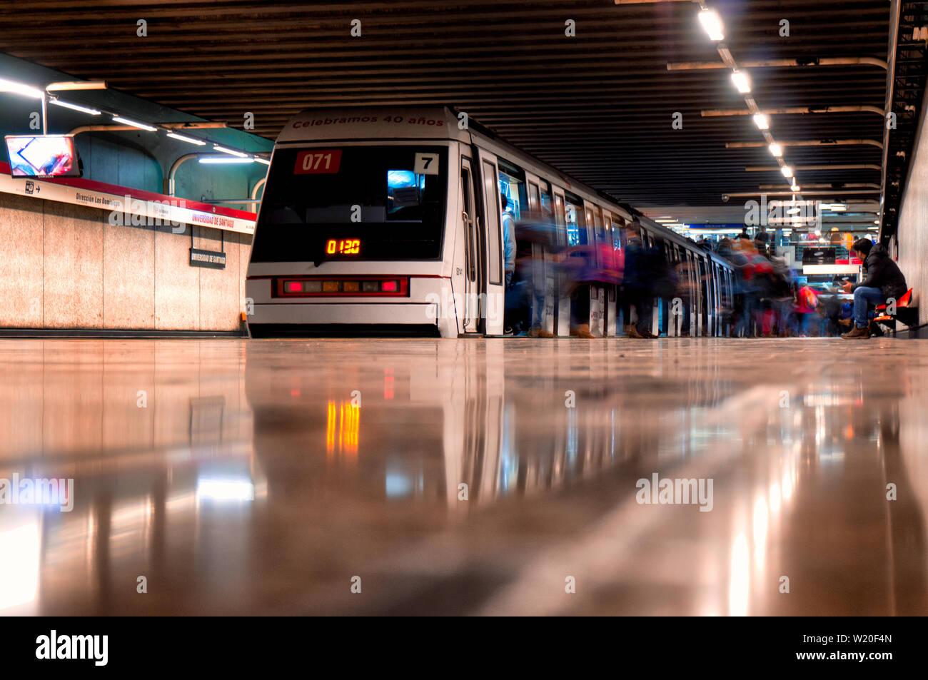 SANTIAGO, CHILE - OCTOBER 2015: A branded Santiago Metro NS93 train at ...