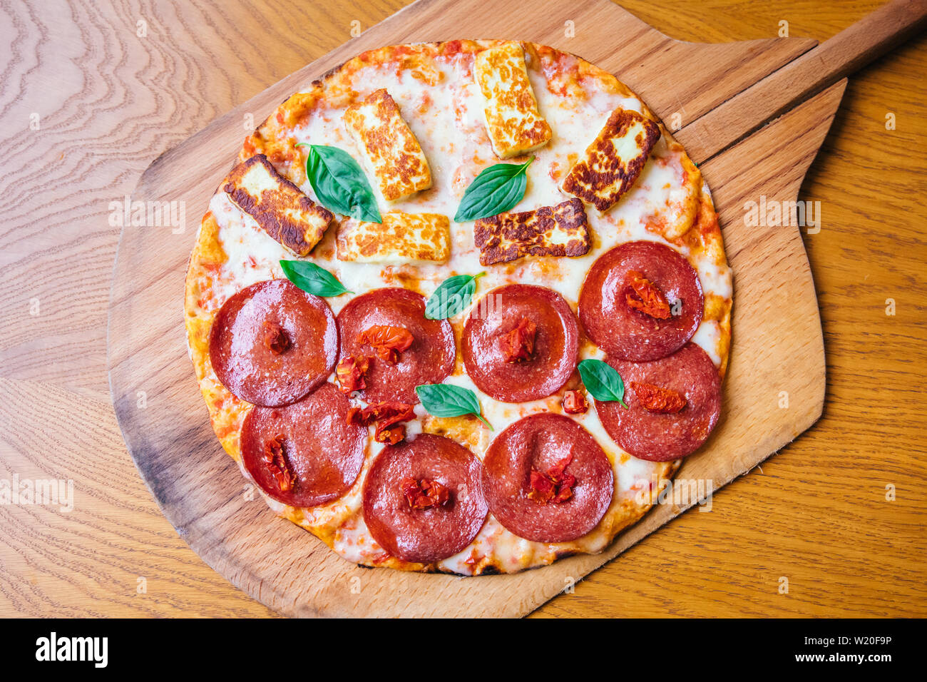 Delicious, fresh and tasty flat bread italian pepperoni or margherita ...