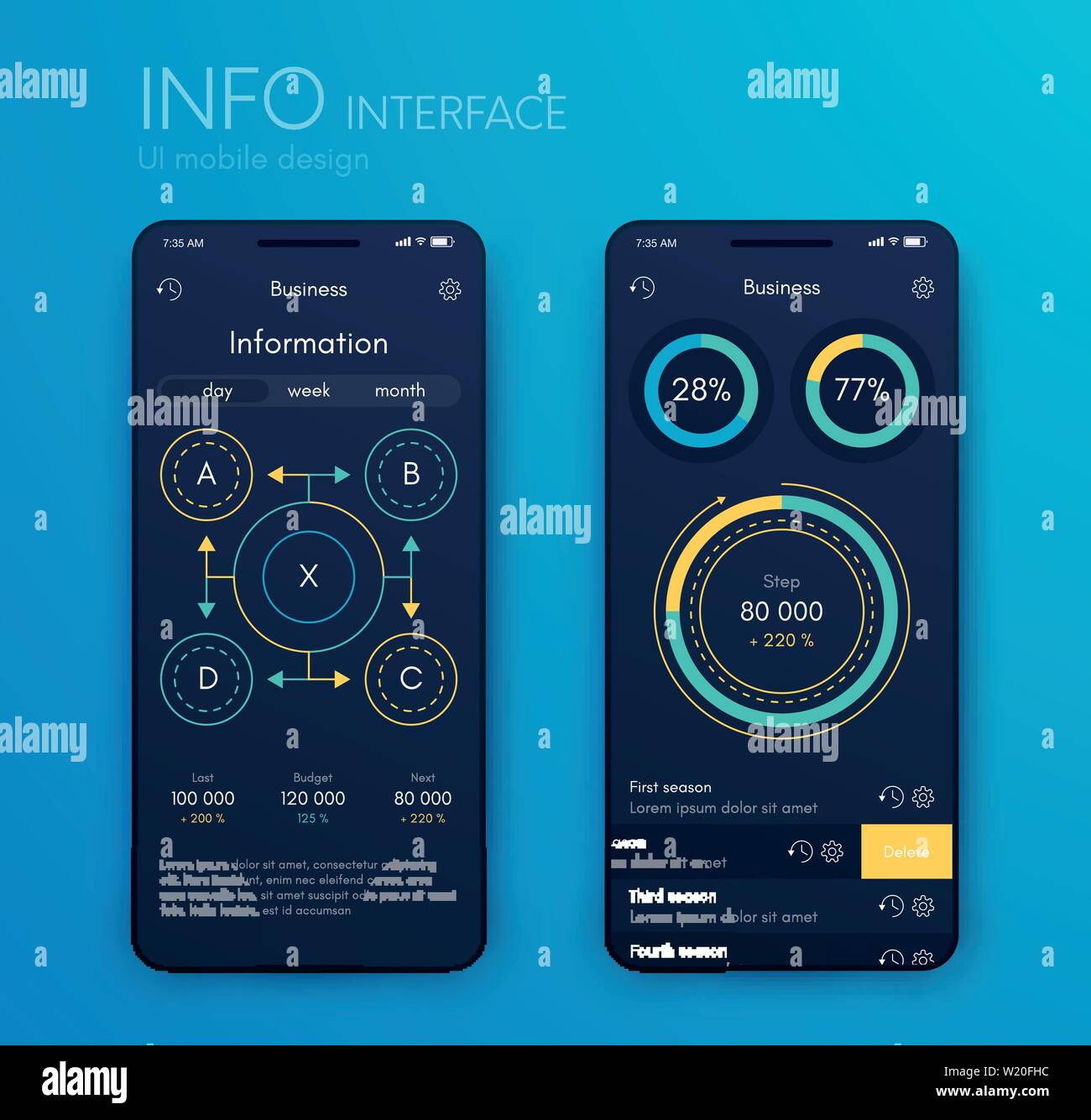 Vector graphics mobile infographics with three and four options ...