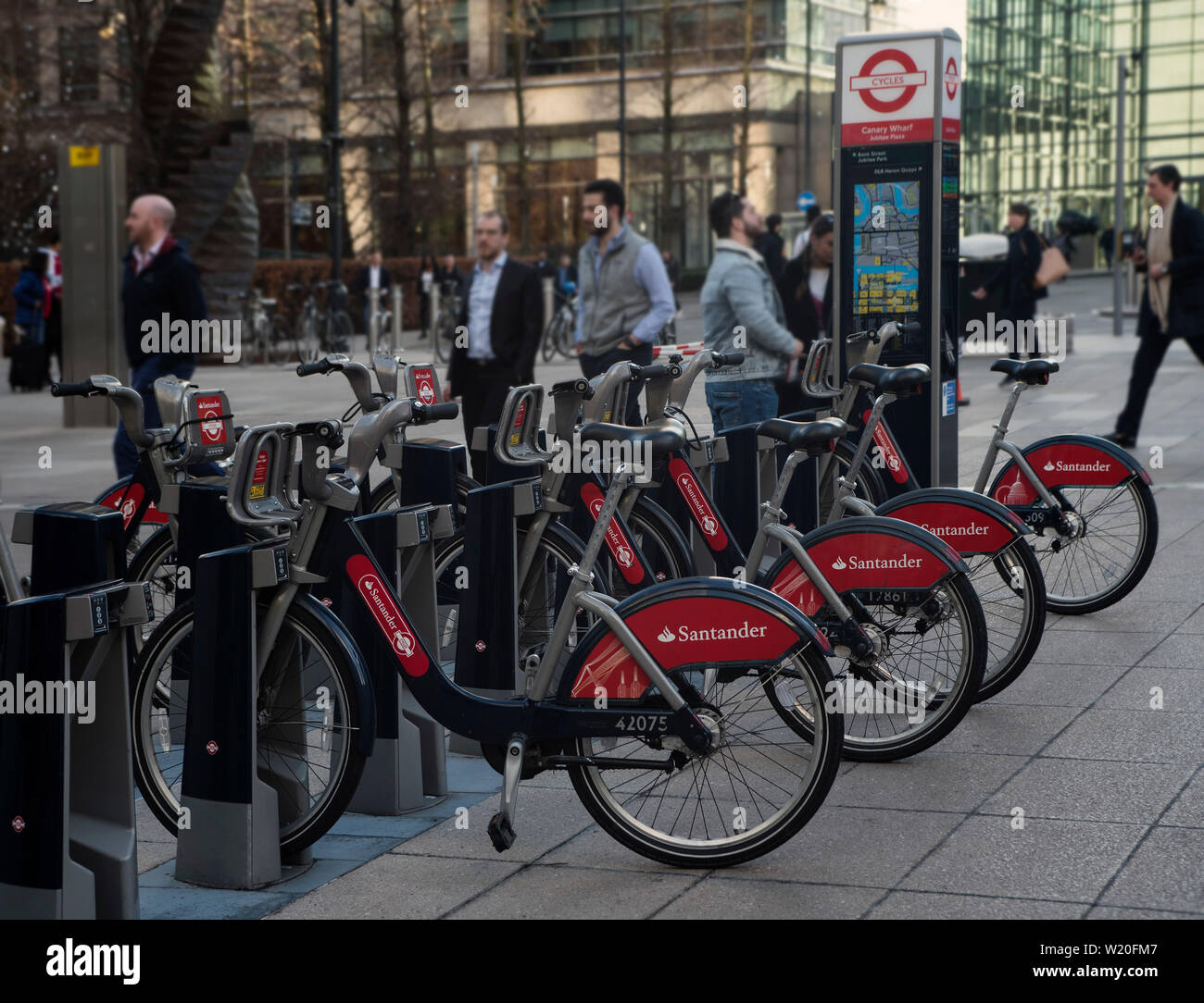 A stand of bikes, part of the popular London Cycle Hire network ...