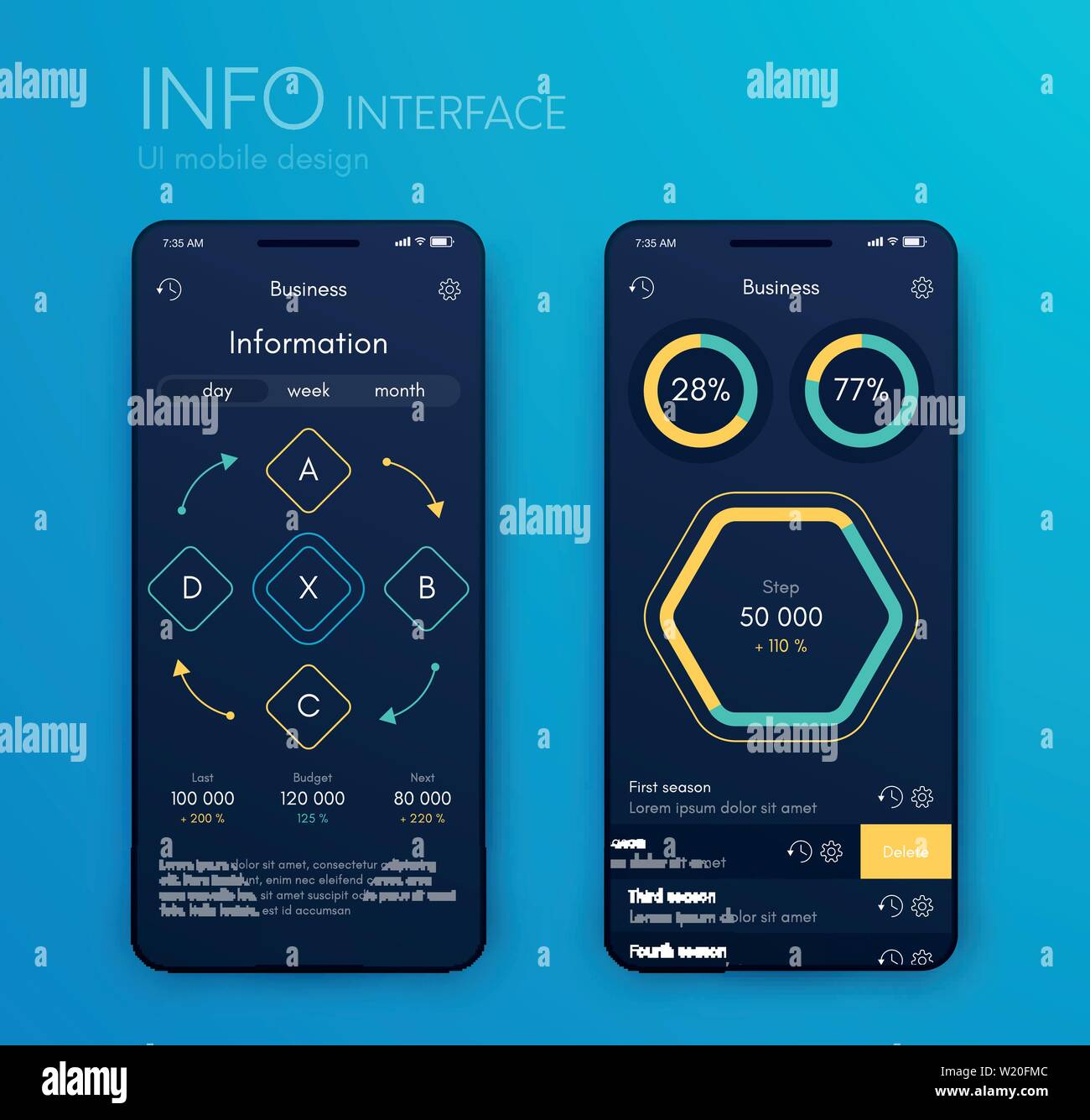 Vector graphics mobile infographics with two and four options. Template ...