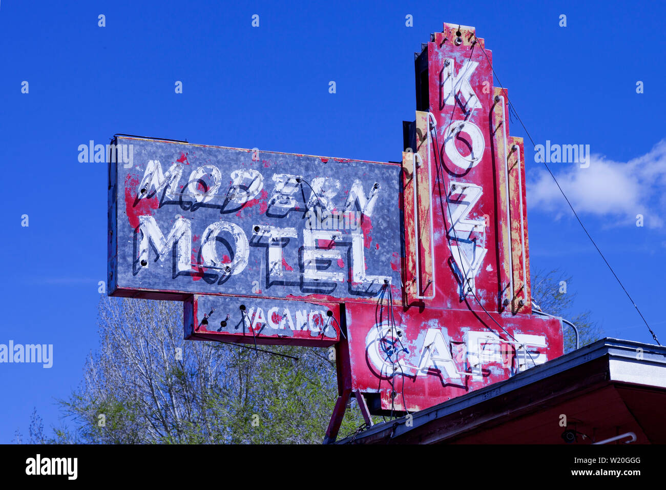 Weatherd sign of the Kozy Café and Motel in Echo, Utah. The city of ...