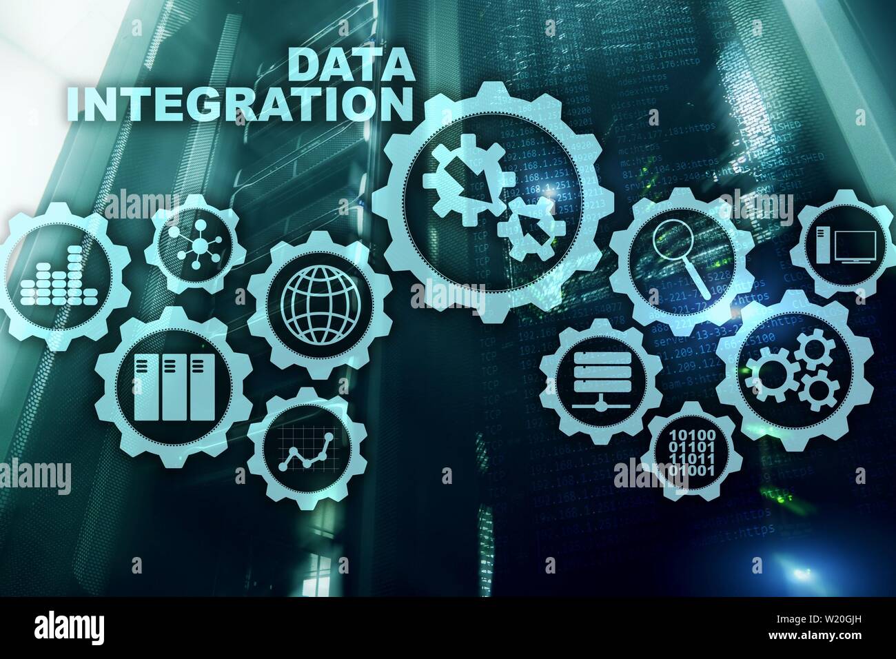Data integration Business Information Technology Concept on Server Room ...
