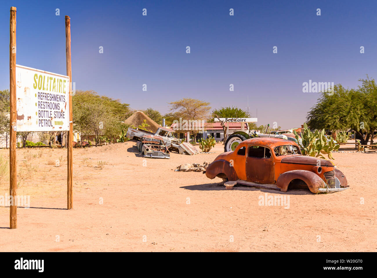 Rusty cars in the car park at Solitaire, Sesriem, Namibia Stock Photo ...