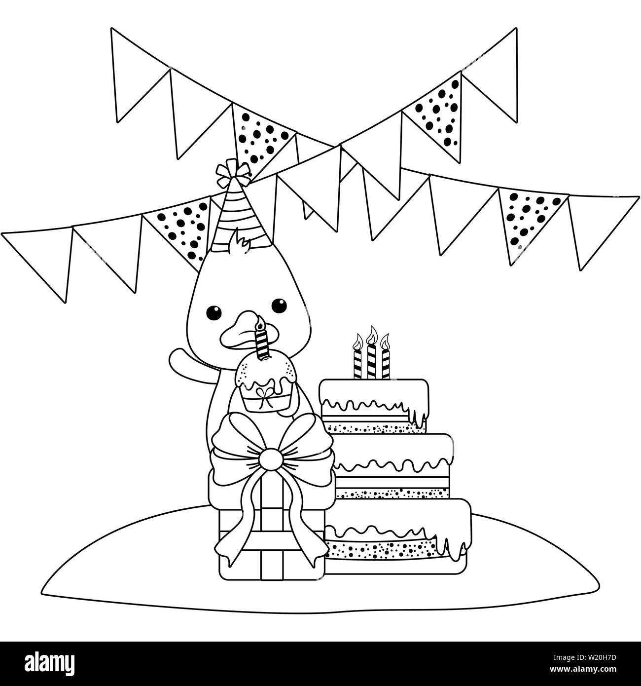 Duck cartoon design, Animal happy birthday celebration decoration and ...