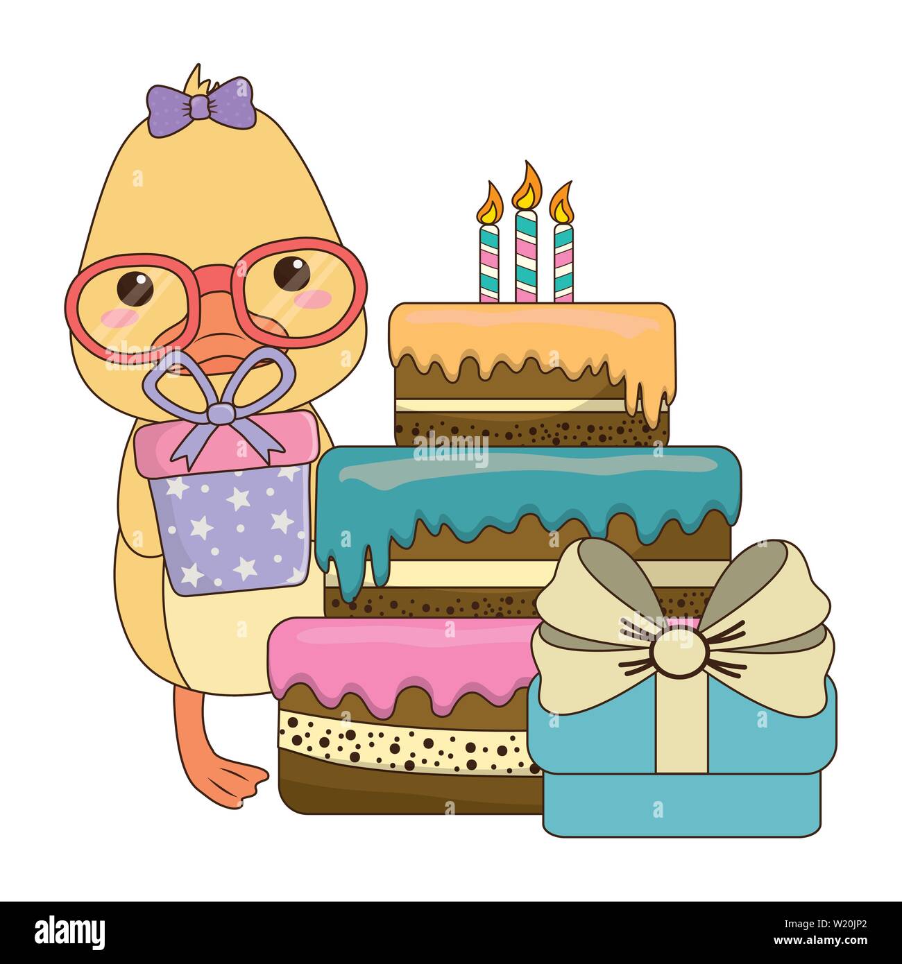 Duck cartoon design, Animal happy birthday celebration decoration and ...