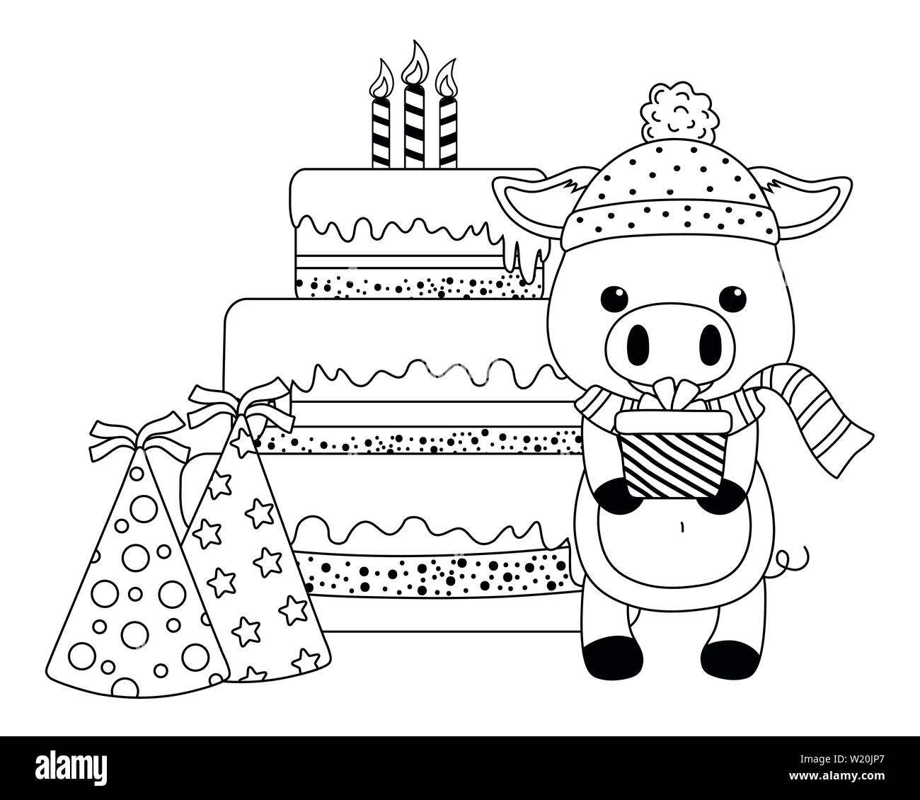 Pig cartoon design, Animal happy birthday celebration decoration and ...