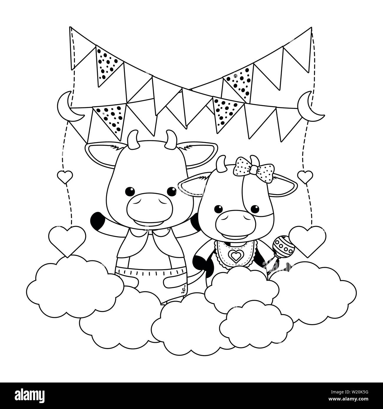 Baby bull and cow cartoon design, Baby shower invitation party card and ...