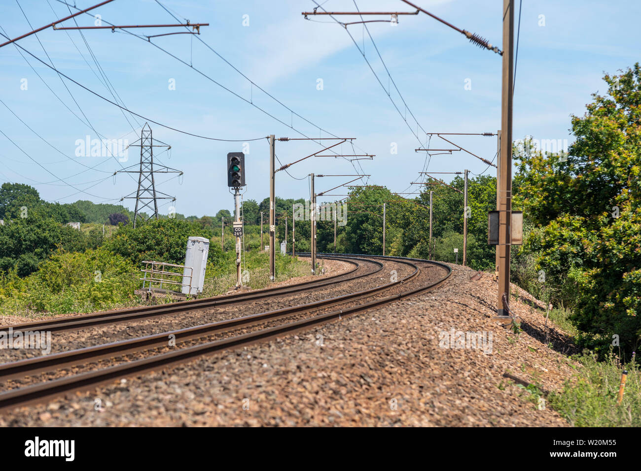 East coast line of Greater Anglia railway near Manningtree, Essex ...