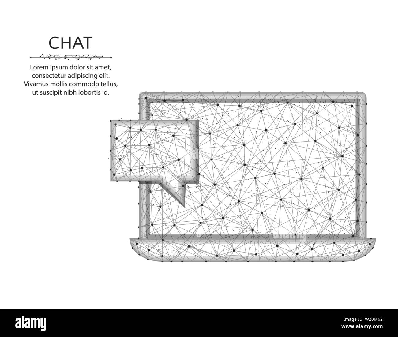 Chat low poly design, Laptop in polygonal style, one new message wire ...