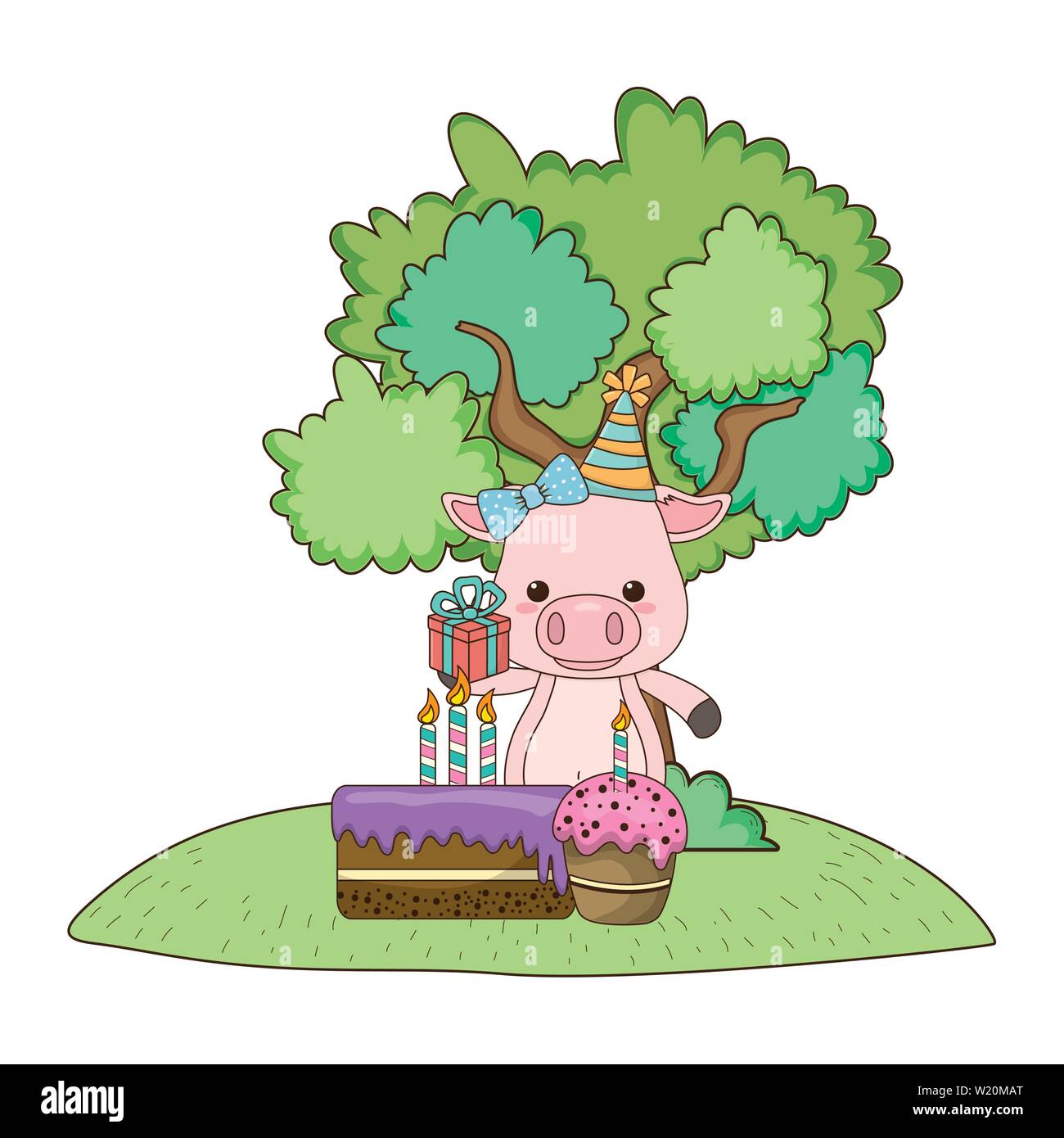 Pig cartoon design, Animal happy birthday celebration decoration and ...